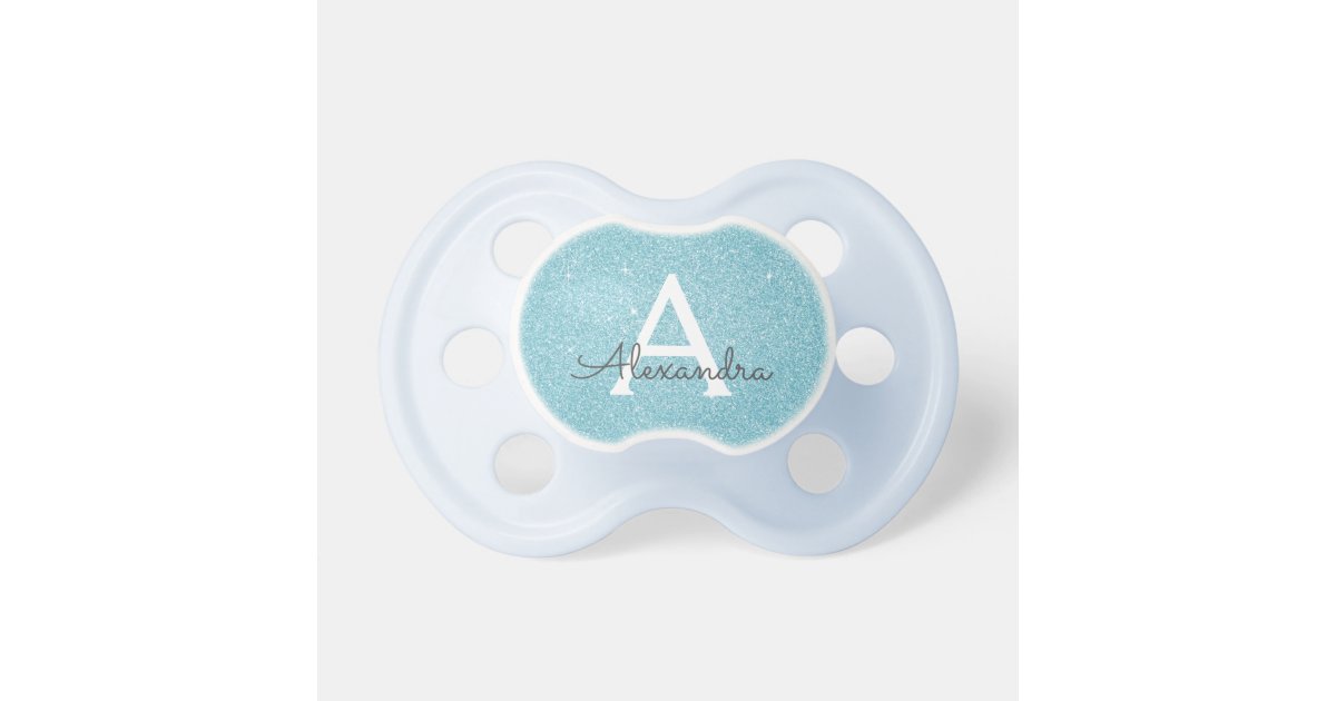 Teal Blue Aqua Glitter & Sparkle Monogram Baby Pacifier | Zazzle