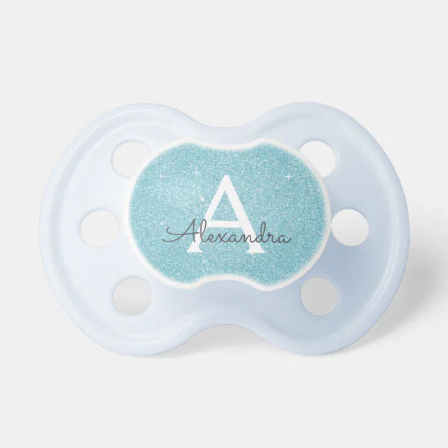 Teal Blue Aqua Glitter & Sparkle Monogram Baby Pacifier | Zazzle