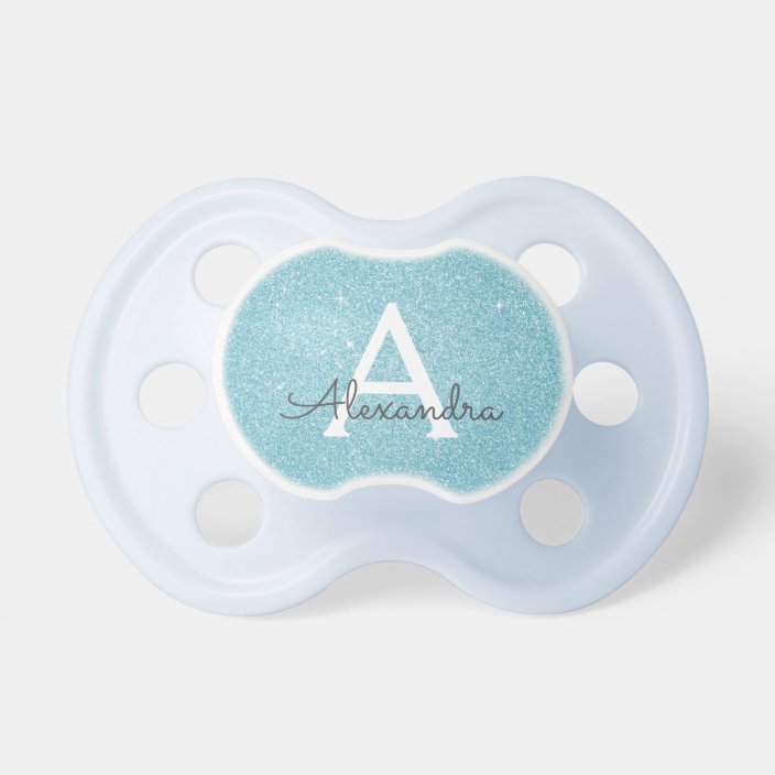 Teal Blue Aqua Glitter & Sparkle Monogram Baby Pacifier | Zazzle.com