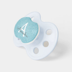 Teal Blue Aqua Glitter & Sparkle Monogram Baby Pacifier | Zazzle