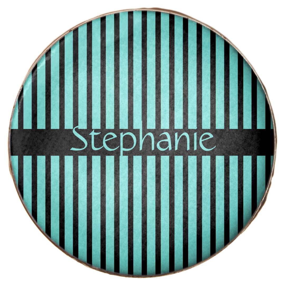 Teal Blue Black Stripes Baby Shower Custom Name Chocolate Covered Oreo ...