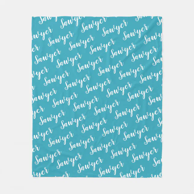 Teal Blue Calligraphy Personalized Repeat Name Fleece Blanket | Zazzle
