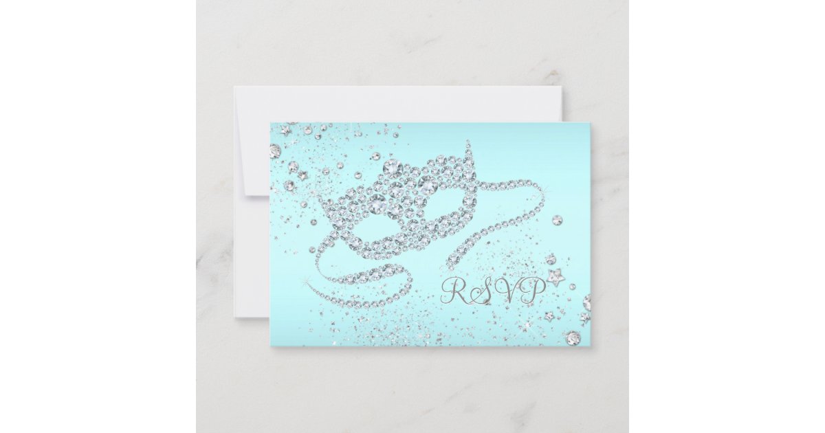 Teal Blue Diamond Mask Masquerade Party RSVP | Zazzle