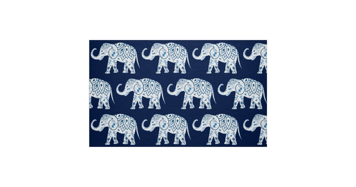 Teal Blue Elephant Fabric | Zazzle