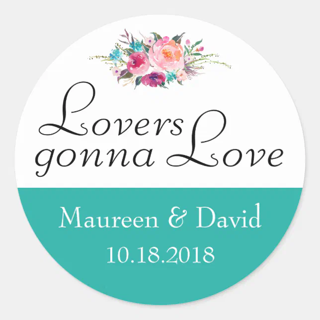 Teal Blue Floral Wedding Classic Round Sticker | Zazzle