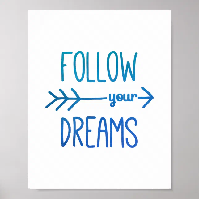 Teal Blue Follow Your Dreams Inspirational Quote Poster | Zazzle