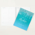 Teal blue glitter aqua green name planner | Zazzle