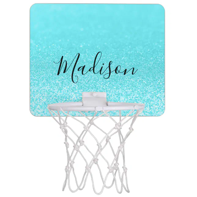 Teal Blue Glitter Lights Personalized Mini Basketball Hoop | Zazzle