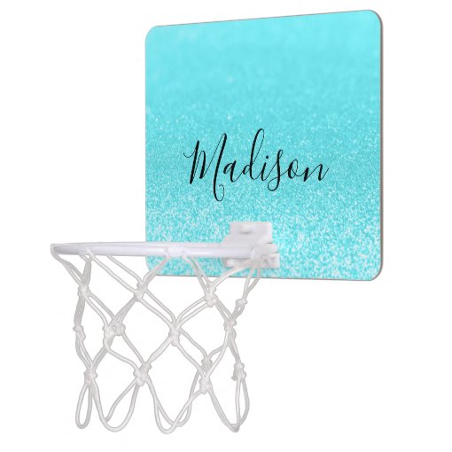 Teal Blue Glitter Lights Personalized Mini Basketball Hoop | Zazzle