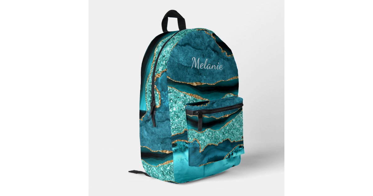Teal Blue Gold Agua Turquoise Custom Name Backpack | Zazzle