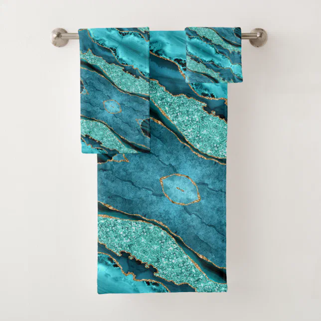 Teal Blue Gold Aqua Turquoise Bathy Towel Set | Zazzle