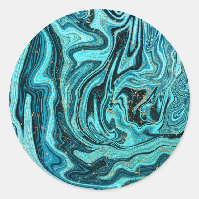 Teal Blue & Gold Chic Swirl Modern Wedding Classic Round Sticker | Zazzle