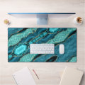 Teal Blue Gold Glitter Marble Turquoise Desk Mat | Zazzle