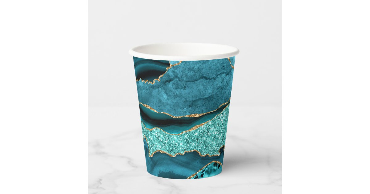 Teal Blue Gold Marble Aqua Turquoise Paper Cups | Zazzle