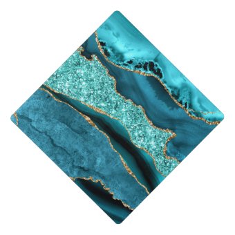 Teal Blue Gold Turquoise Graduation Cap Topper | Zazzle