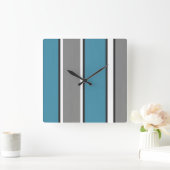 Teal Blue Gray and White Striped Modern Square Wall Clock | Zazzle