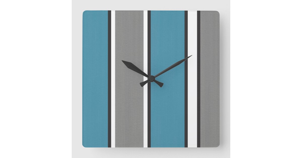 Teal Blue Gray and White Striped Modern Square Wall Clock | Zazzle