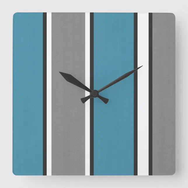 Teal Blue Gray and White Striped Modern Square Wall Clock | Zazzle