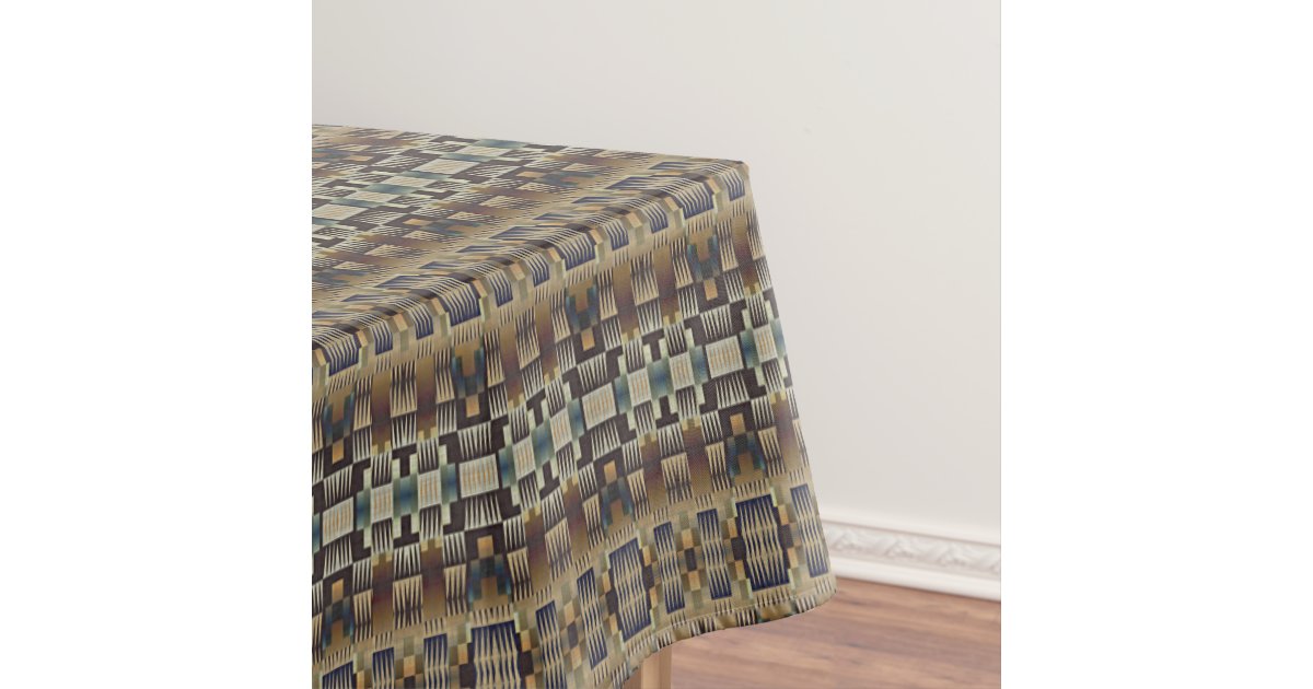 Teal Blue Gray Tan Taupe Brown Tribal Art Pattern Tablecloth | Zazzle
