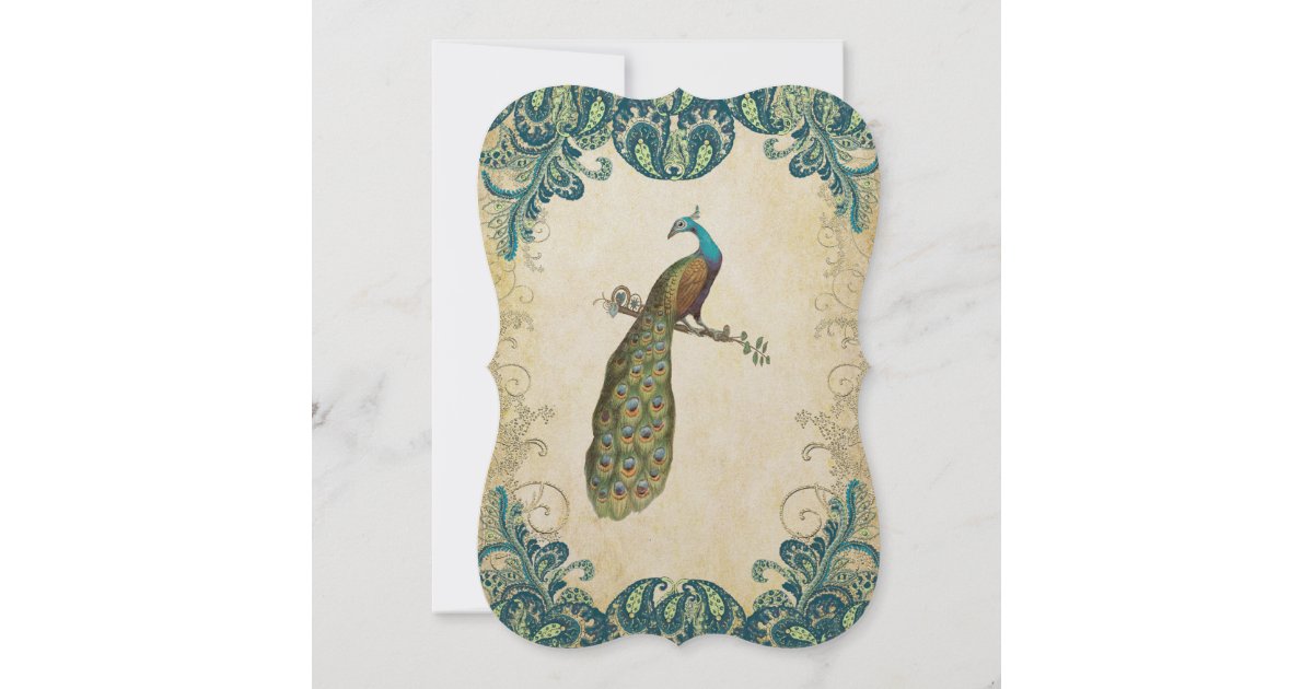 Teal Blue Green Golden Lime Peacock Wedding Invitation | Zazzle