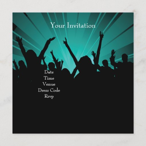 Teal Blue Jade Dance Party Event Crowd Rave Invitation | Zazzle