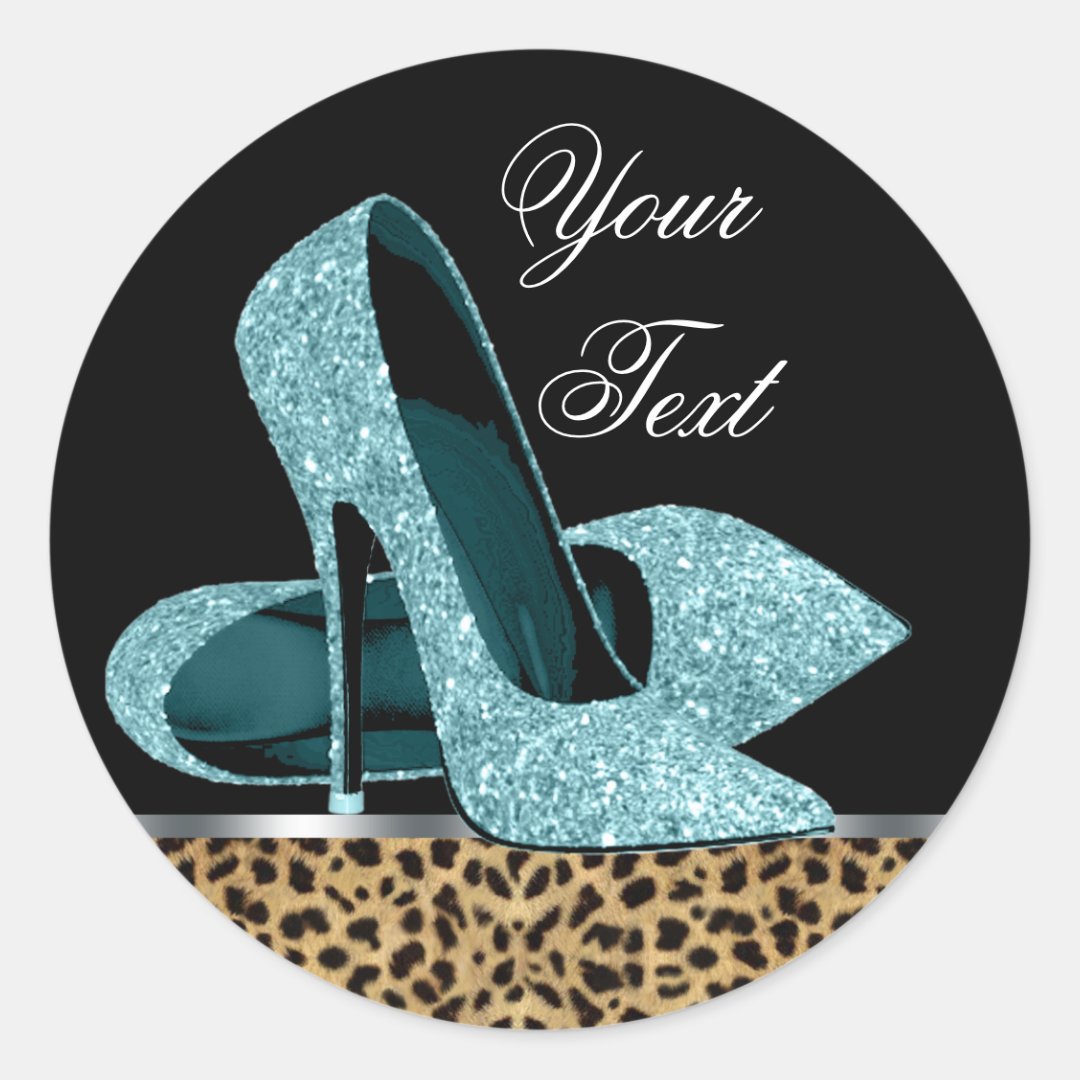 Teal Blue Leopard High Heel Shoes Stickers | Zazzle