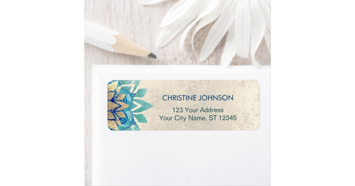 teal blue lotus flower design label | Zazzle