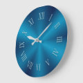 Teal Blue Metallic Clock and Pattern Roman Numbers | Zazzle
