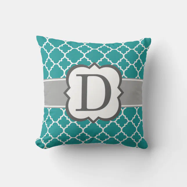 Teal Blue Monogram Letter D Quatrefoil Throw Pillow | Zazzle