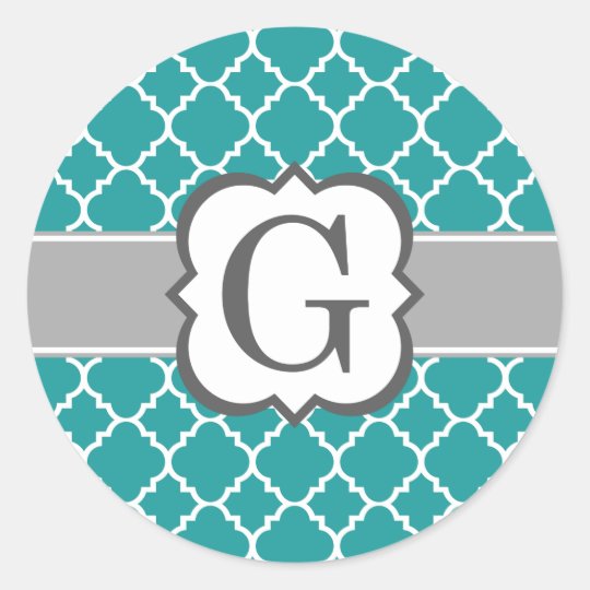 Teal Blue Monogram Letter G Quatrefoil Classic Round Sticker | Zazzle.com