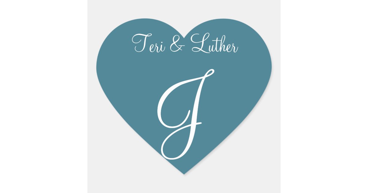 Teal Blue Names Initials Invitation Heart Sticker | Zazzle