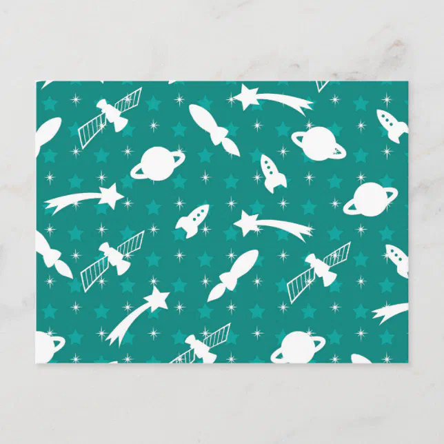 Teal Blue Outer Space Astronaut Planets Stars Postcard | Zazzle