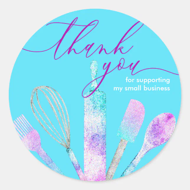 Teal Blue Pastry chef bakery tools thank you Classic Round Sticker | Zazzle