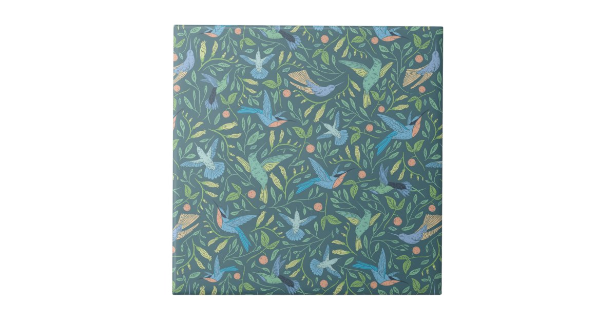 Teal, Blue, Peach Hummingbirds Ceramic Tile | Zazzle