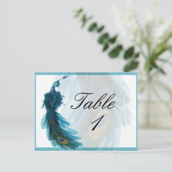 Teal Blue Peacock Plume Table Number | Zazzle