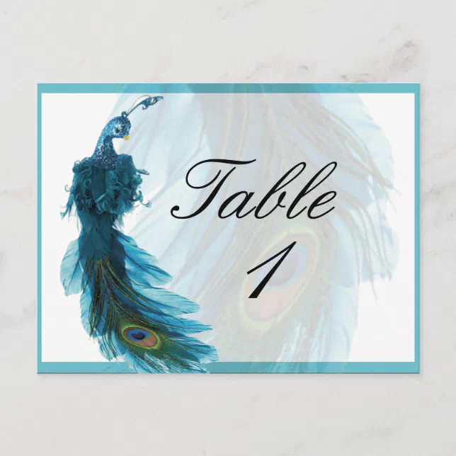 Teal Blue Peacock Plume Table Number | Zazzle