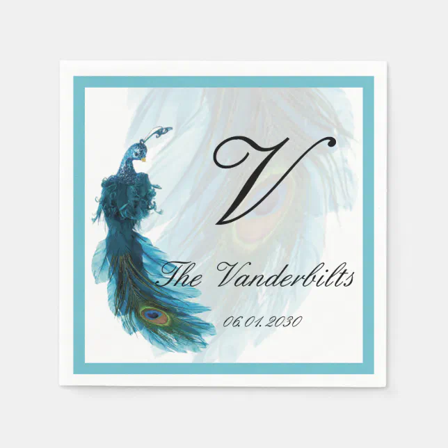 Teal Blue Peacock Plume Wedding Paper Napkins Zazzle