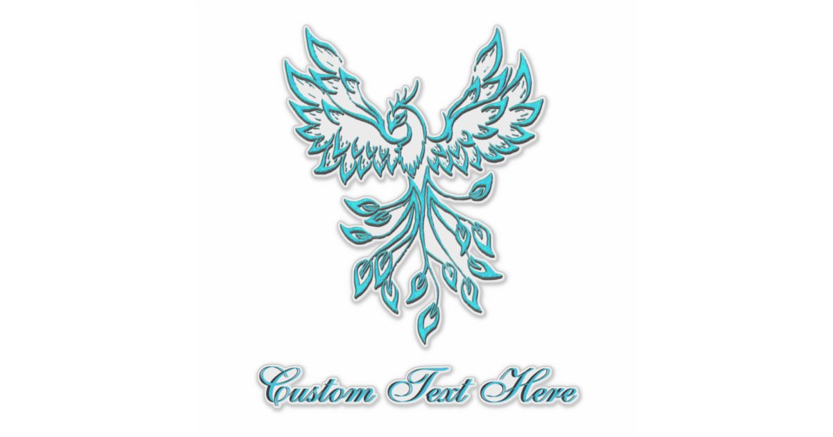 Teal Blue Phoenix with Custom Text Sticker | Zazzle