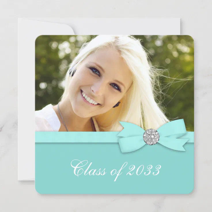 Teal Blue Photo Graduation Announcements | Zazzle