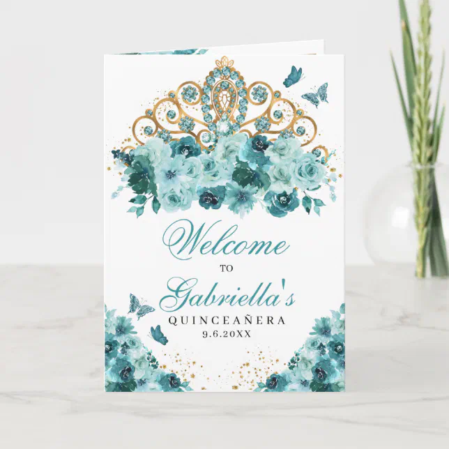 Teal Blue Princess Tiara Quinceanera Program | Zazzle