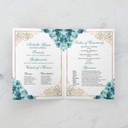 Teal Blue Princess Tiara Quinceanera Program | Zazzle