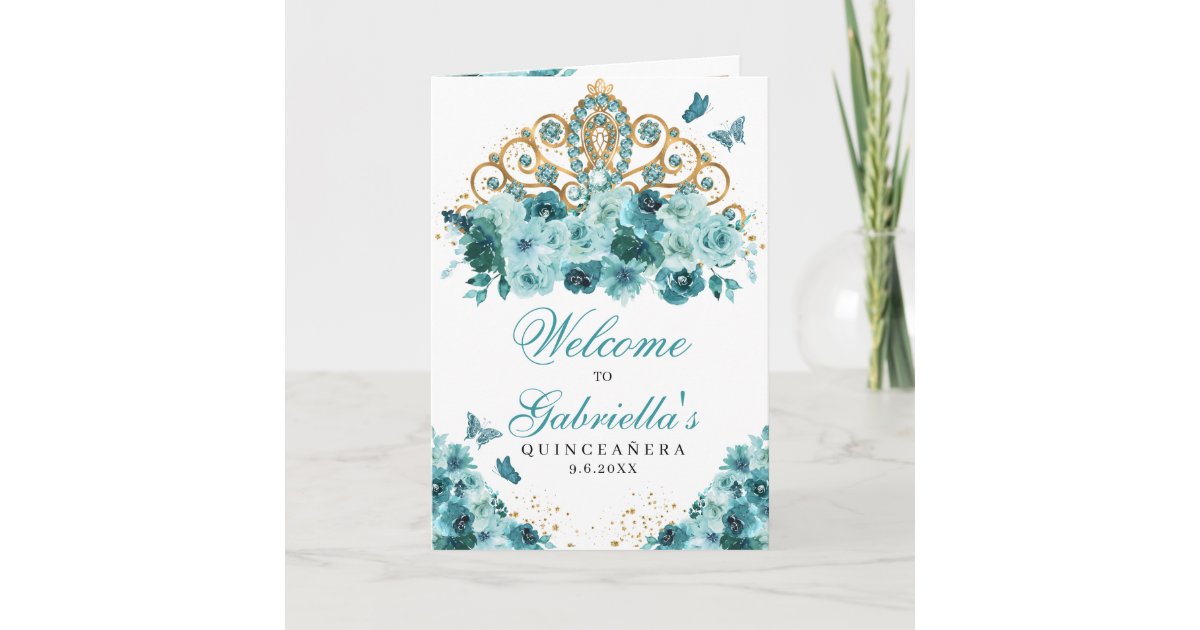 Teal Blue Princess Tiara Quinceanera Program | Zazzle