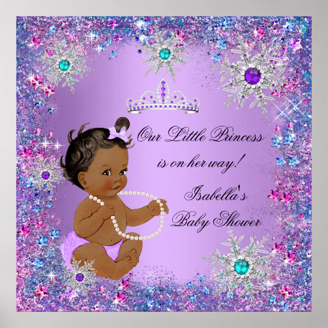 Teal Blue Purple Pink Princess Baby Shower Ethnic Poster | Zazzle