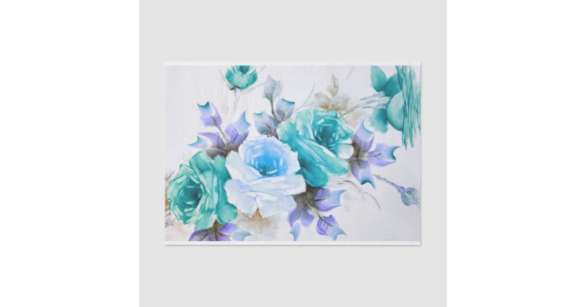 Teal & Blue Roses Tissue Paper | Zazzle