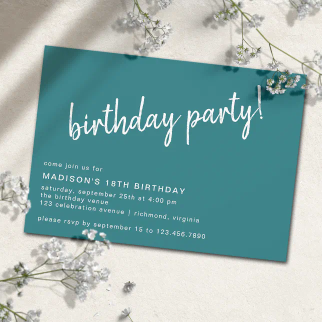 Teal Blue Sea Green | Modern Casual Birthday Party Invitation | Zazzle