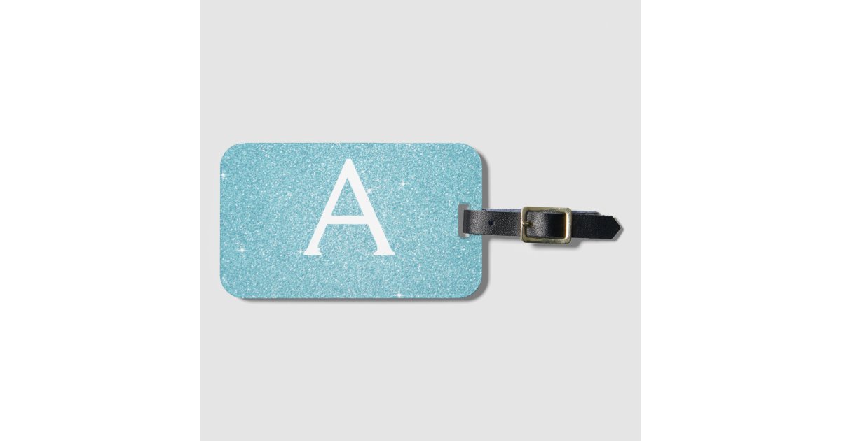 Teal Blue Sparkle Glitter Monogram Name Luggage Tag | Zazzle
