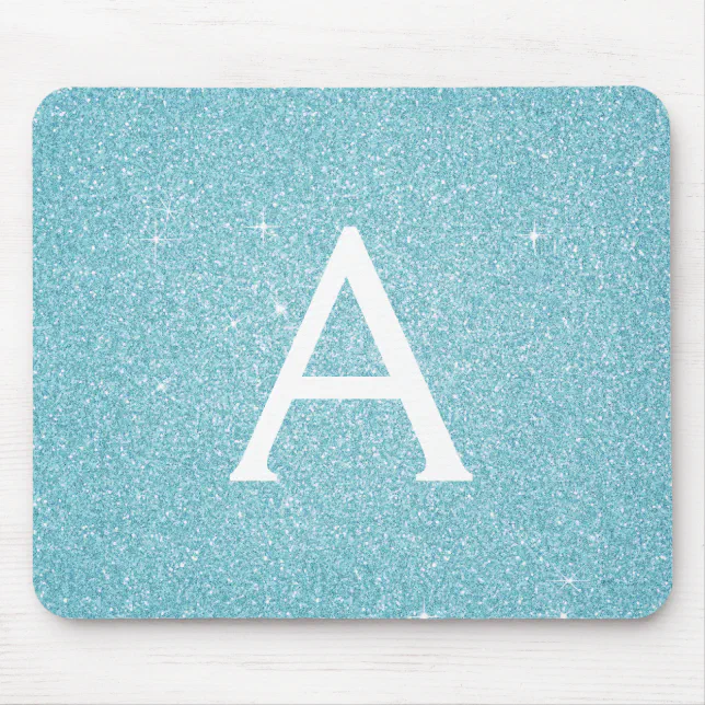 Teal Blue Sparkle Glitter Monogram Name Mousepad | Zazzle