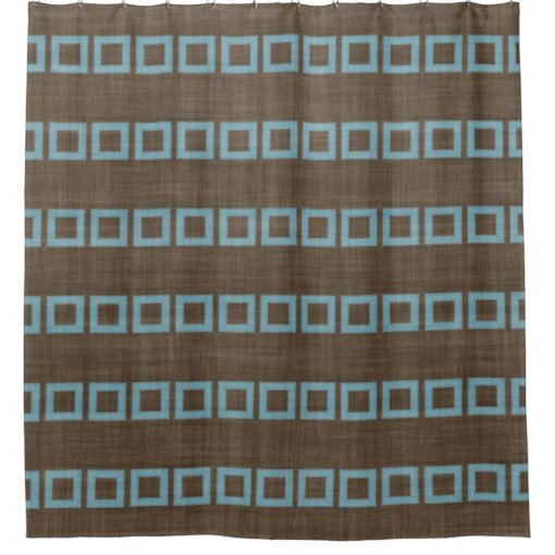 Teal Blue Squares Pattern On Dark Coffee Brown Shower Curtain | Zazzle