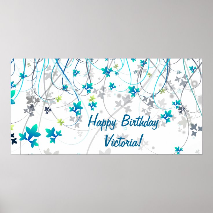 Teal Blue Streamers Birthday Party Banner Poster | Zazzle