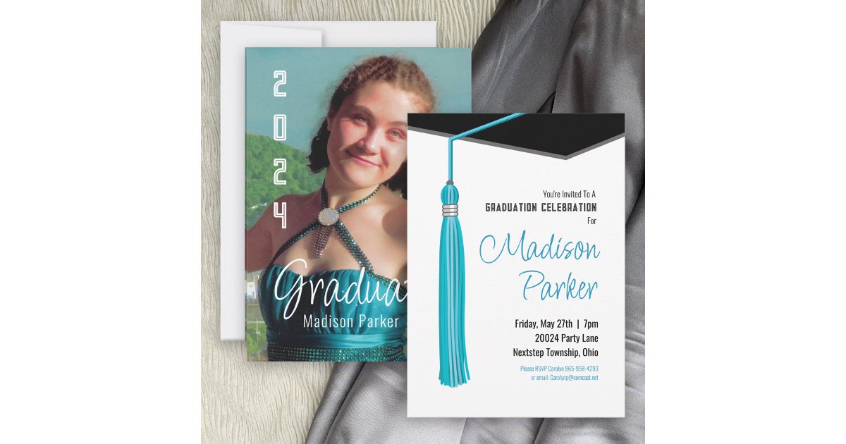 Teal Blue Tassel Graduation Party Invitation | Zazzle